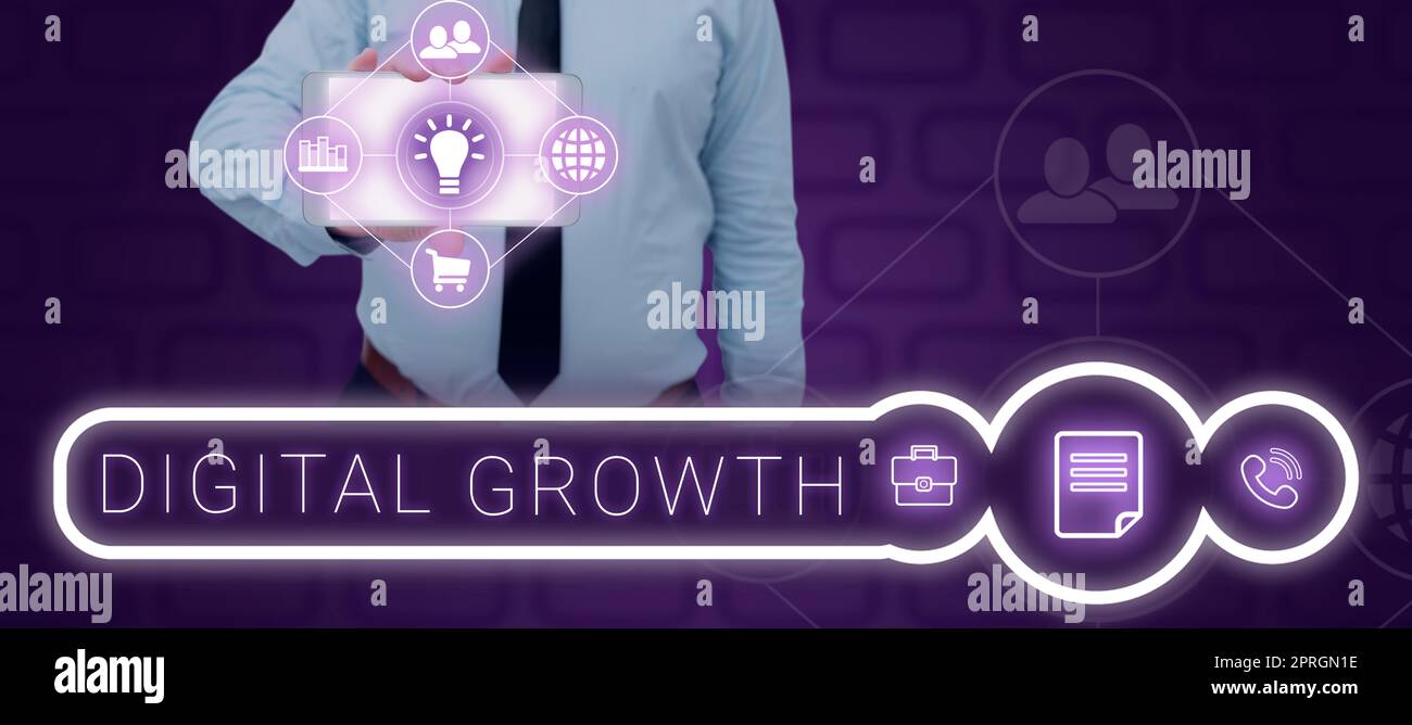 Text caption presenting Digital Growth, Business idea early stages of ...