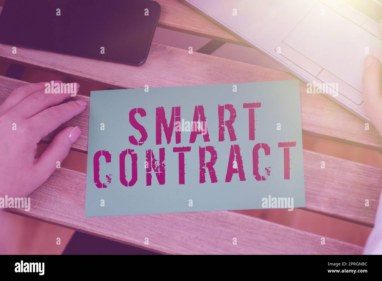 Sign displaying Smart Contract, Business approach digital agreement to ...