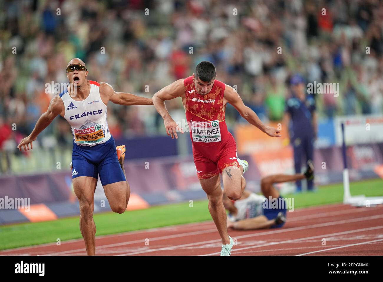 Asier Martínez and Pascal Martinot-Lagarde in the 110m hurdles final of the 2022 European ...