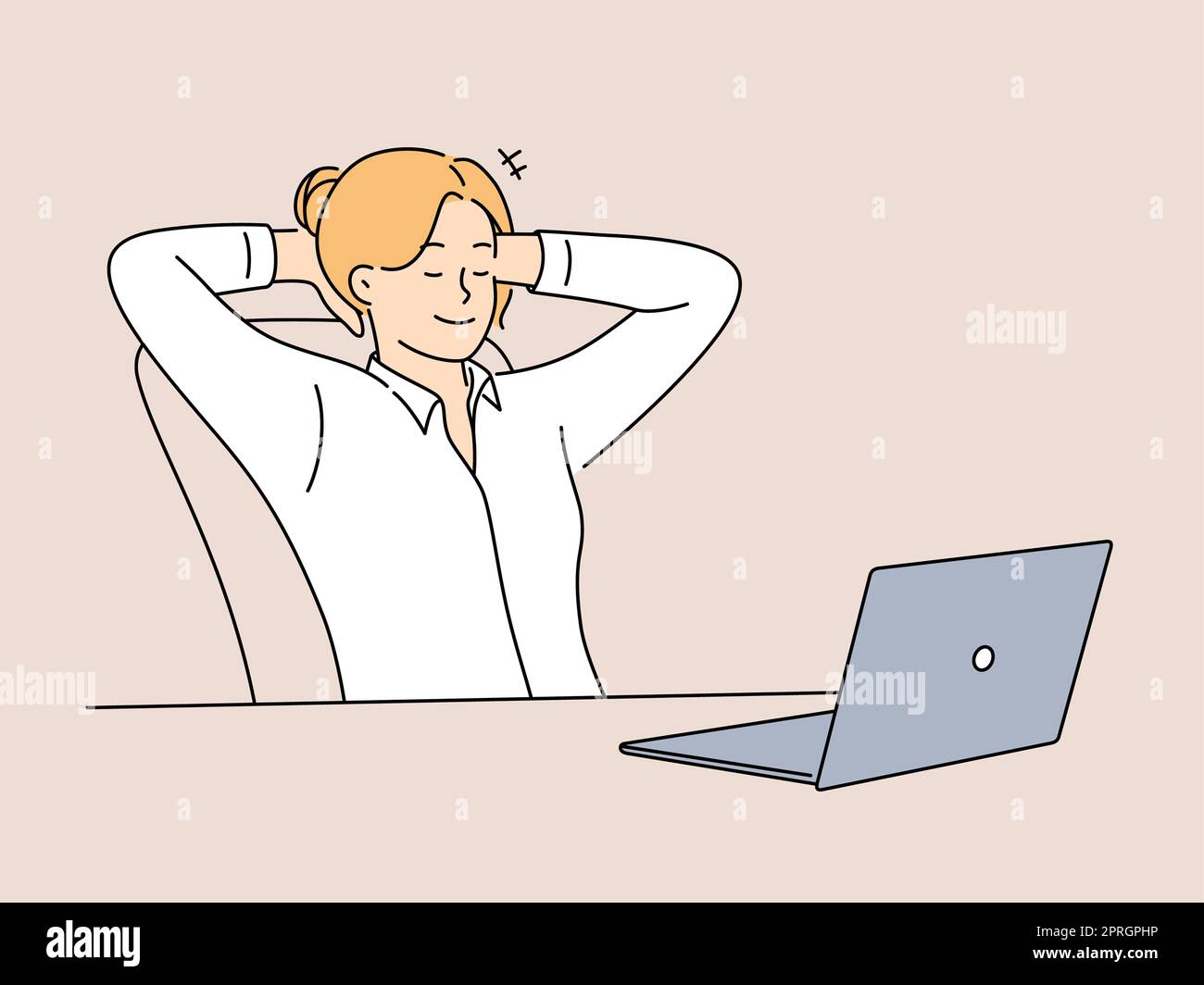 Happy businesswoman relax in chair in office distracted from computer ...