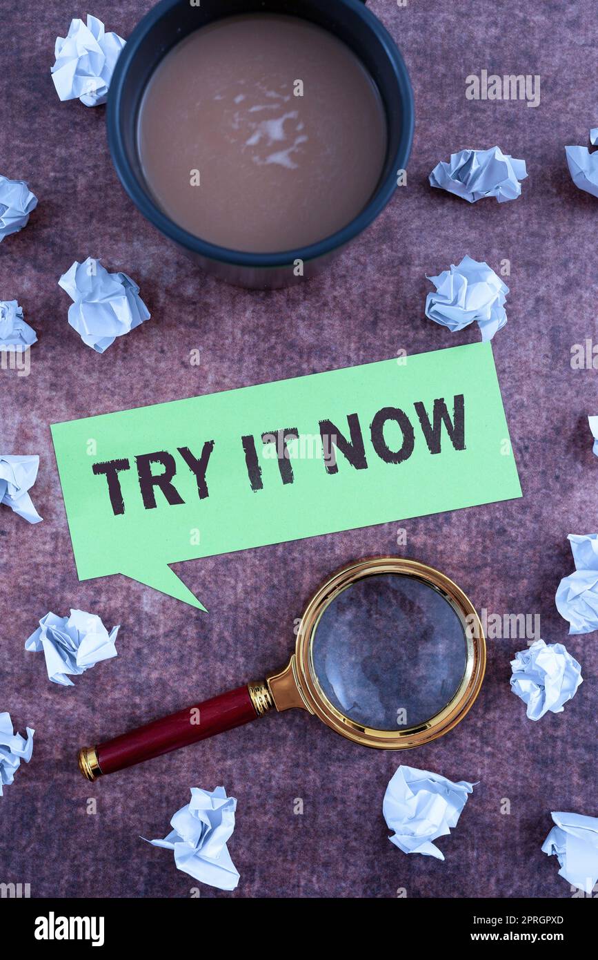 Text showing inspiration Try It Now. Business approach Free trial of ...