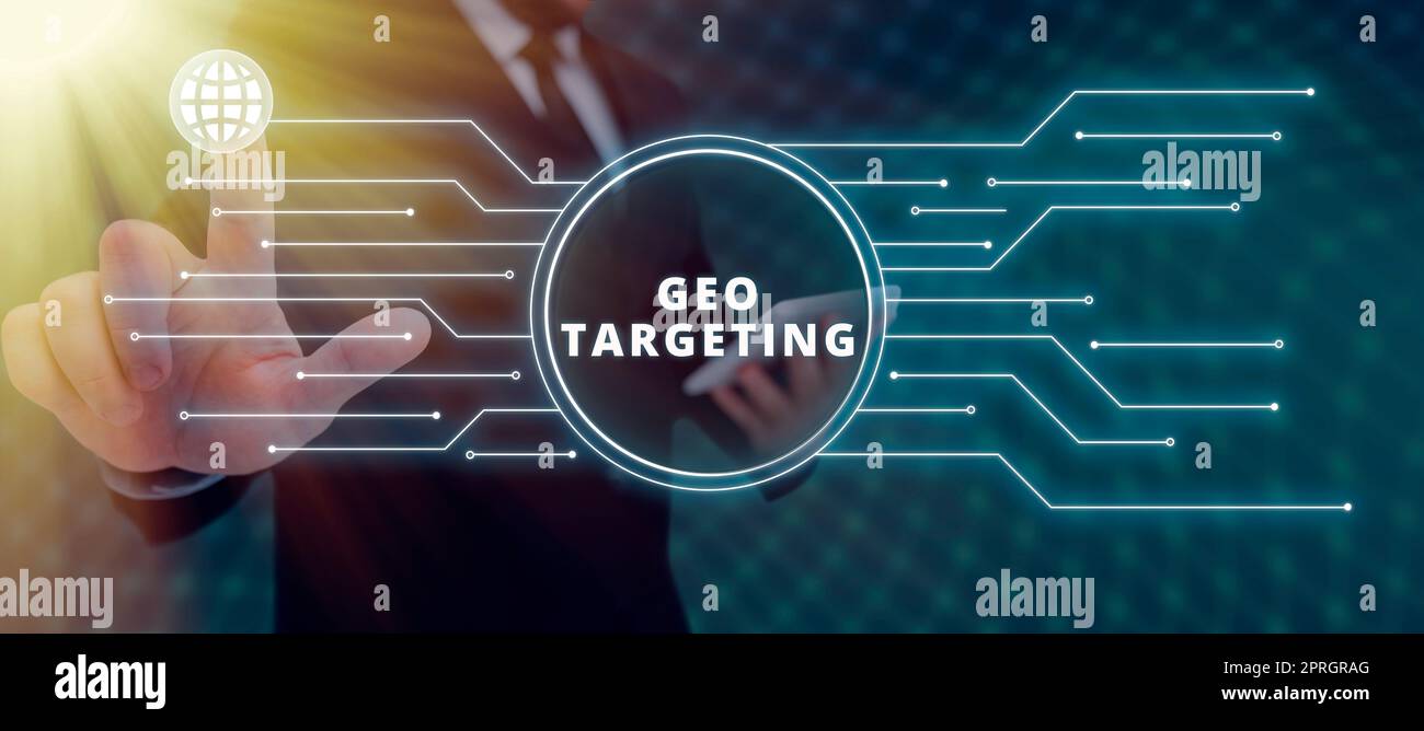 Writing displaying text Geo Targeting, Business overview Digital Ads ...