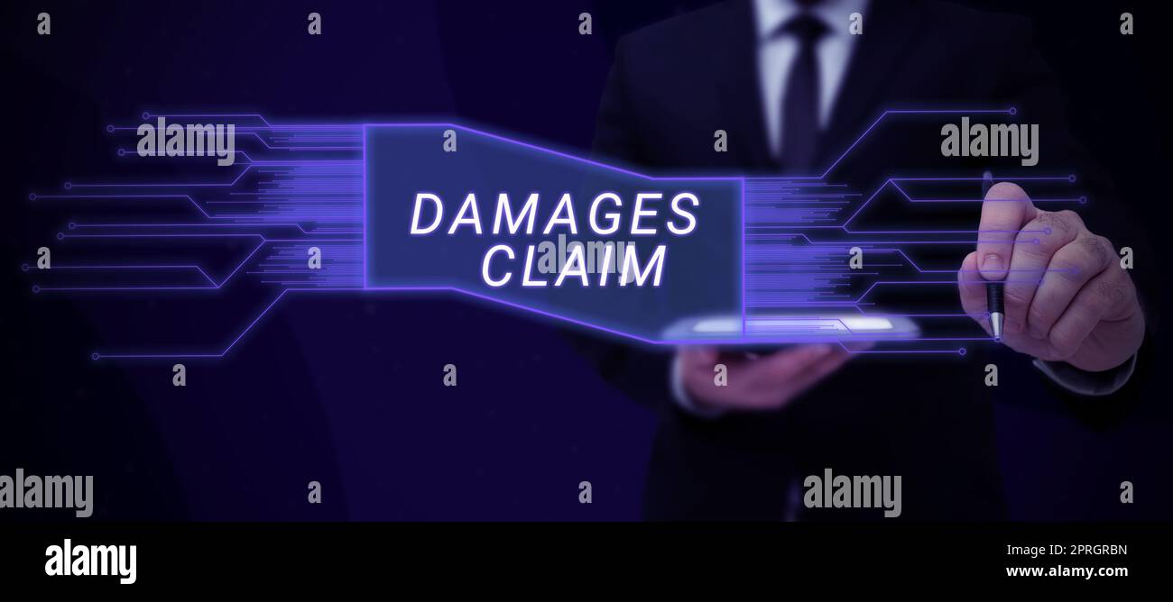 Hand writing sign Damages Claim, Concept meaning Demand Compensation ...