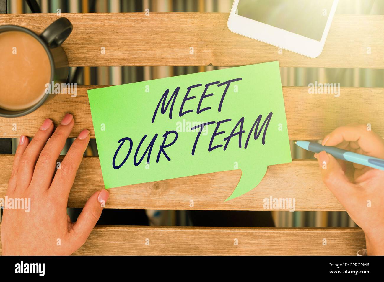 Text caption presenting Meet Our Team. Business approach Presentation ...