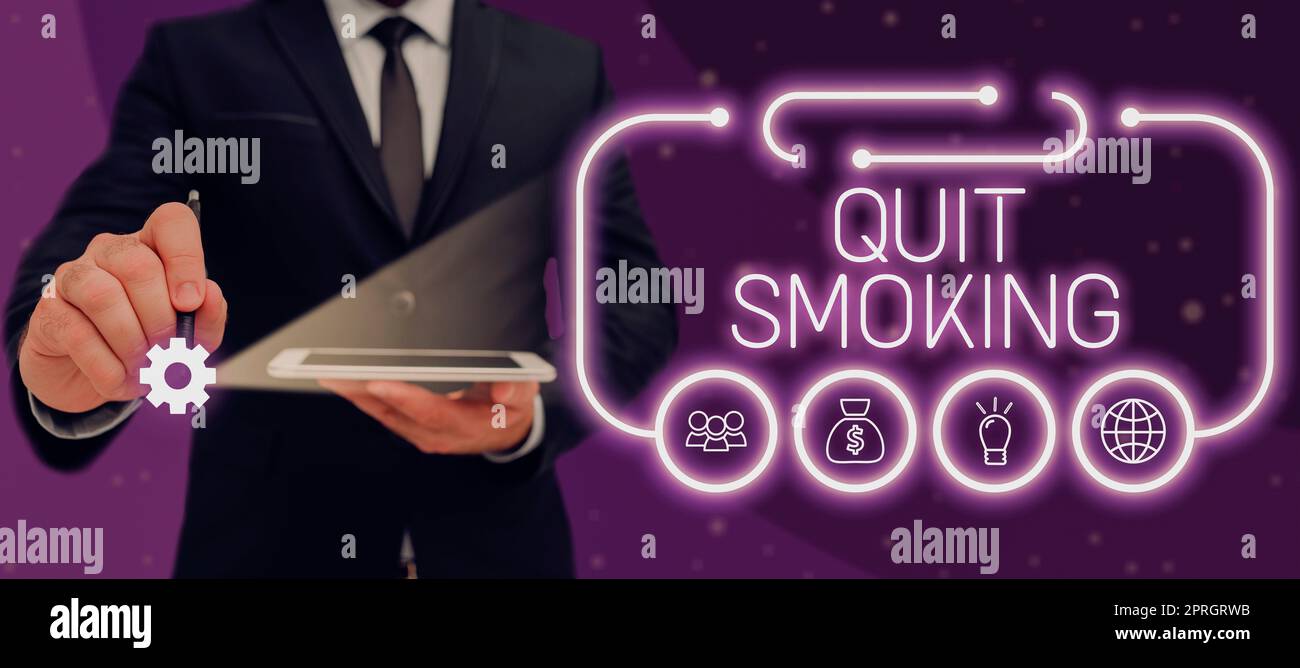 Inspiration showing sign Quit Smoking, Word Written on Discontinuing or ...