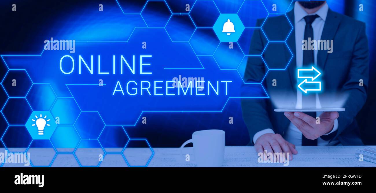 Writing displaying text Online Agreement, Concept meaning contracts ...