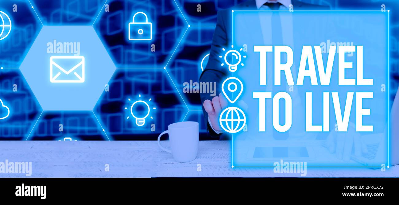Sign displaying Travel To Live. Business showcase Get knowledge and ...