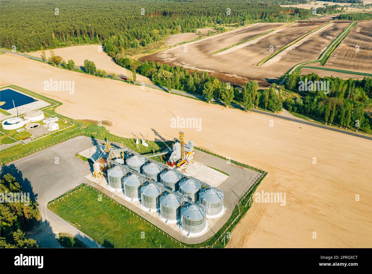 Aerial View Modern Granary, Grain-drying Complex, Commercial Grain Or ...