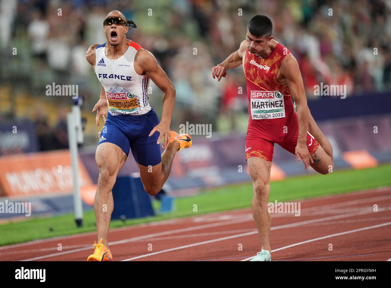 Asier Martínez and Pascal Martinot-Lagarde in the 110m hurdles final of the 2022 European ...