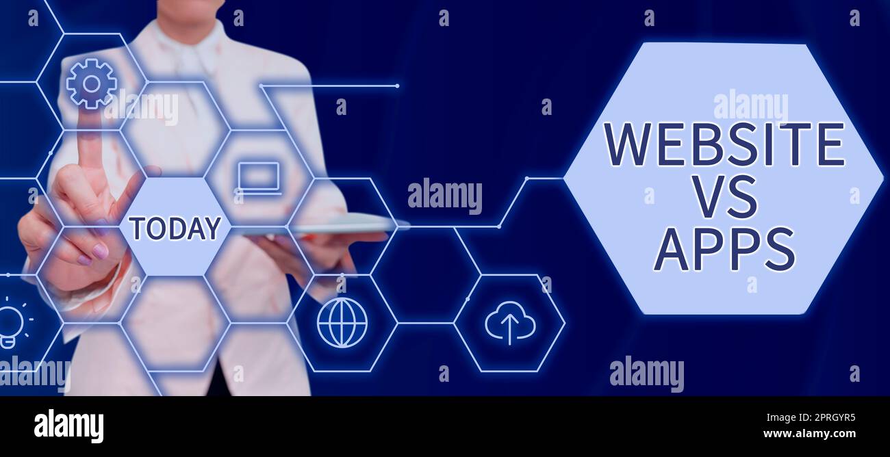 Conceptual caption Website Vs Apps. Business concept Doubt between using a webpage or an online ...