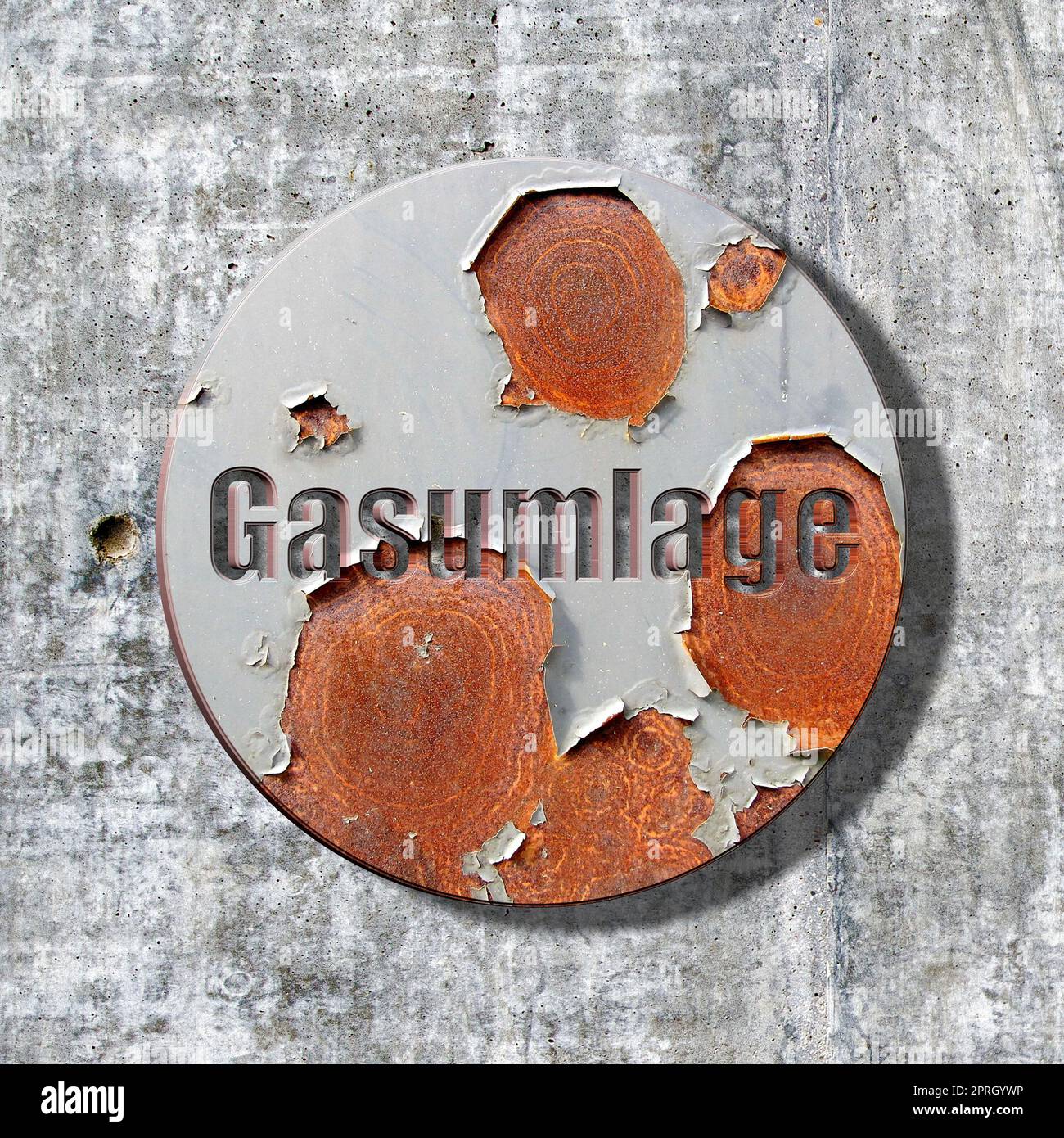 "Gasumlage" = "Gas allocation" - word, lettering or text as a 3D ...