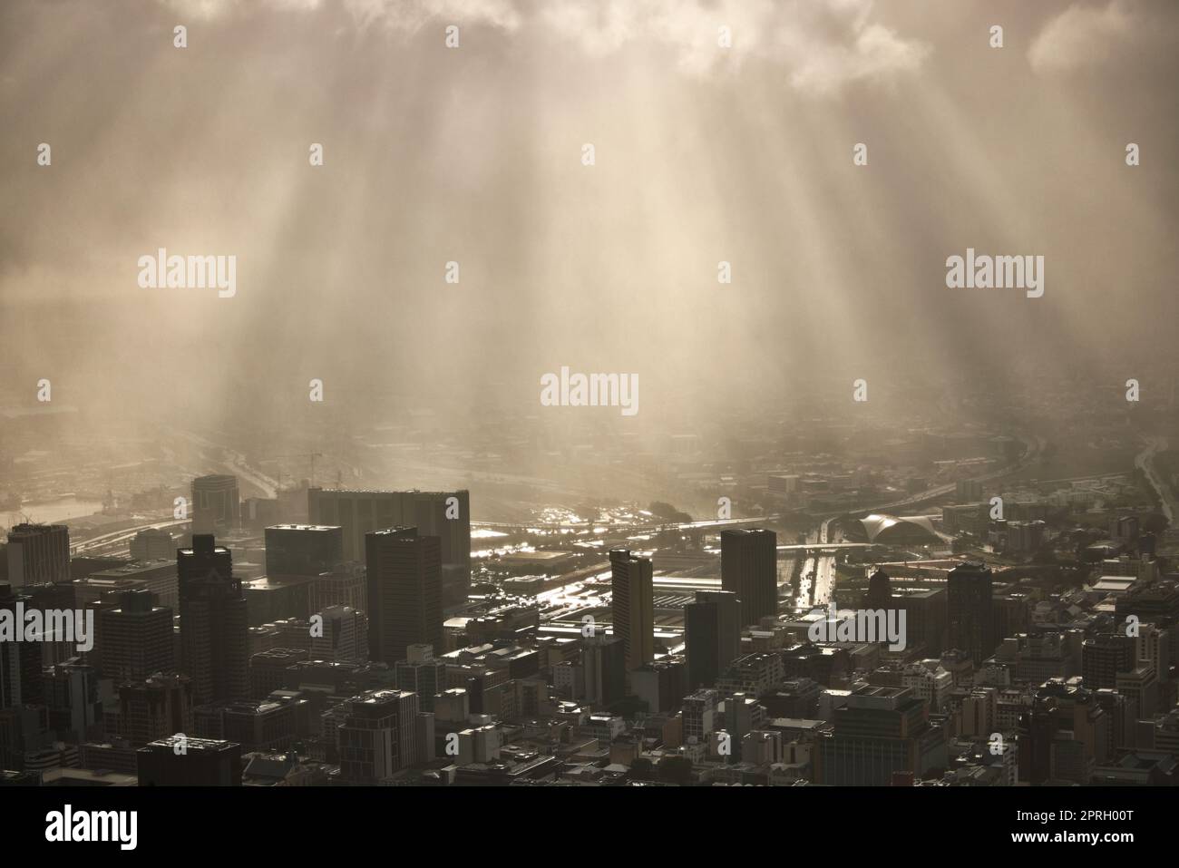 City, sky and architecture with downtown view of a building and ...