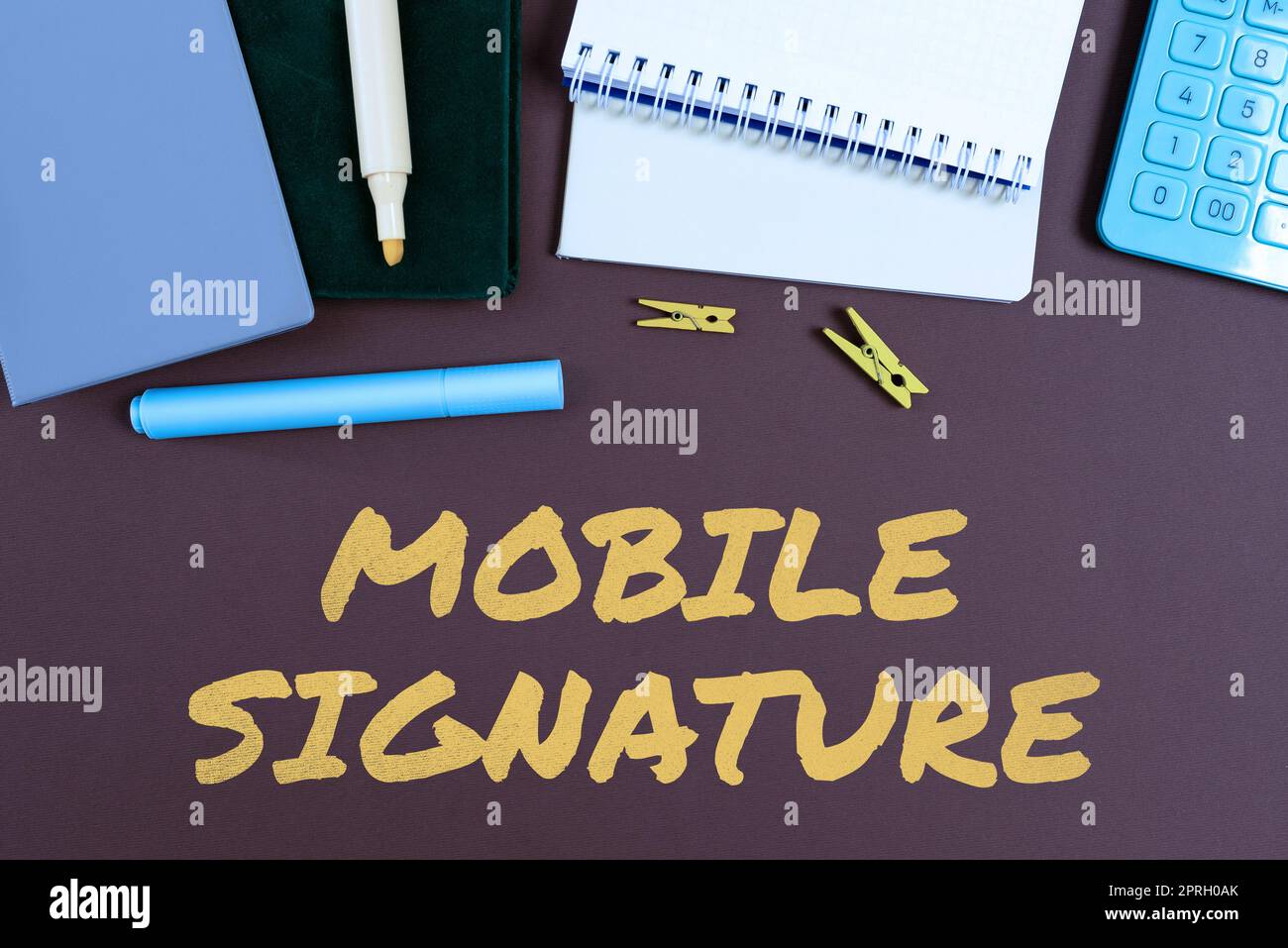 Hand writing sign Mobile Signature, Word for methodology that connects ...