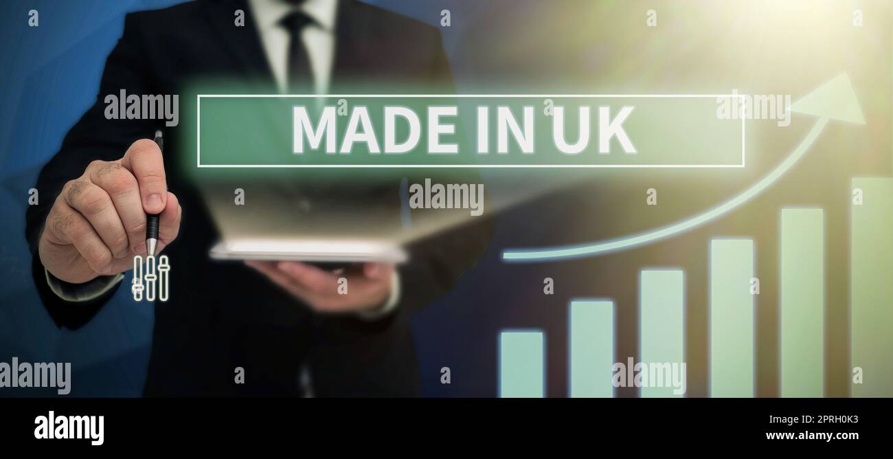 Text sign showing Made In Uk. Word for Something manufactured in the ...