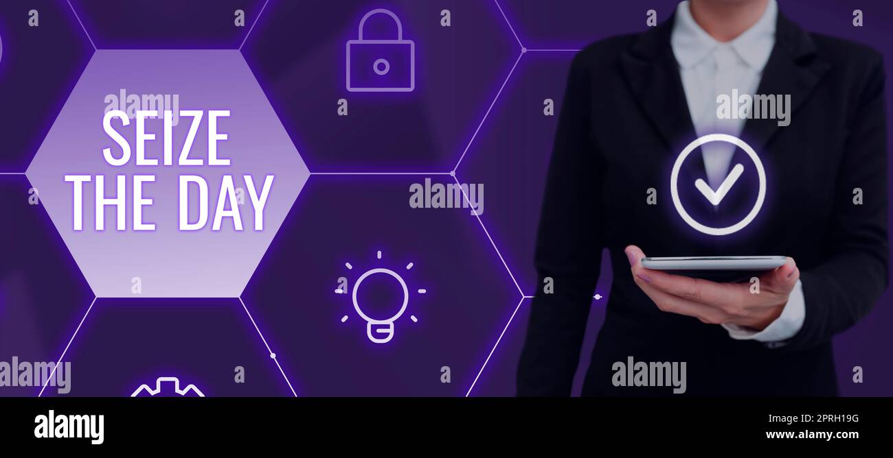 Writing displaying text Seize The Day. Concept meaning Embrace ...