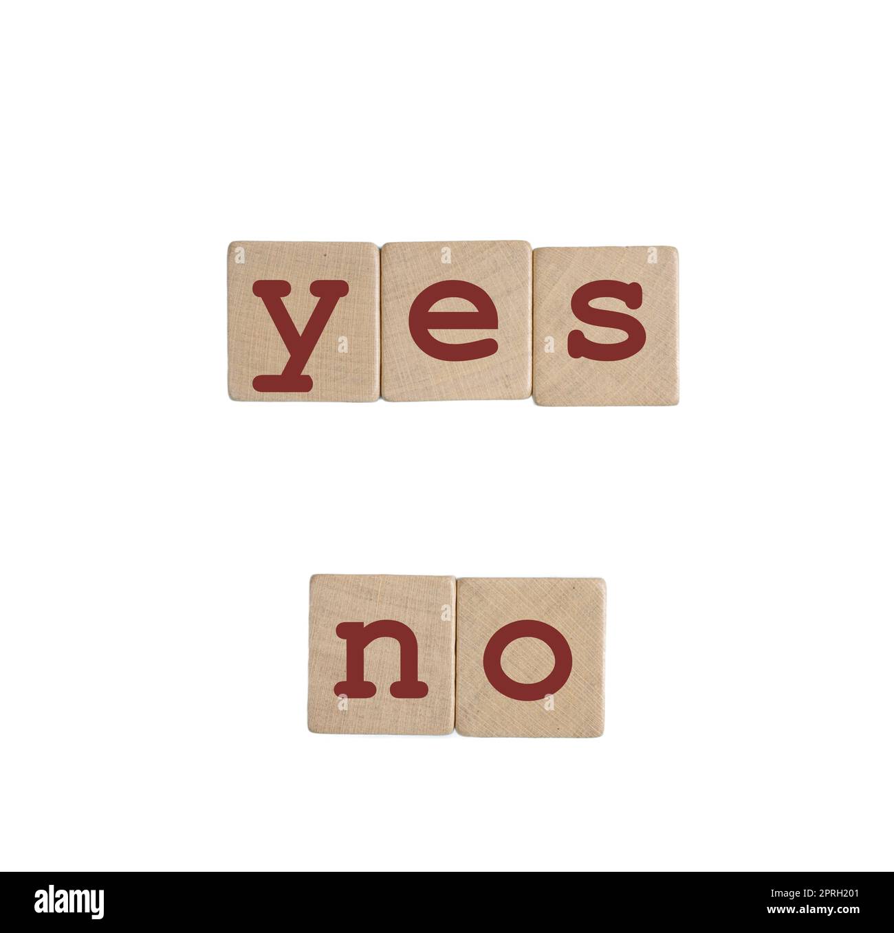 the words Yes and No formed with wooden dowels on a transparent ...