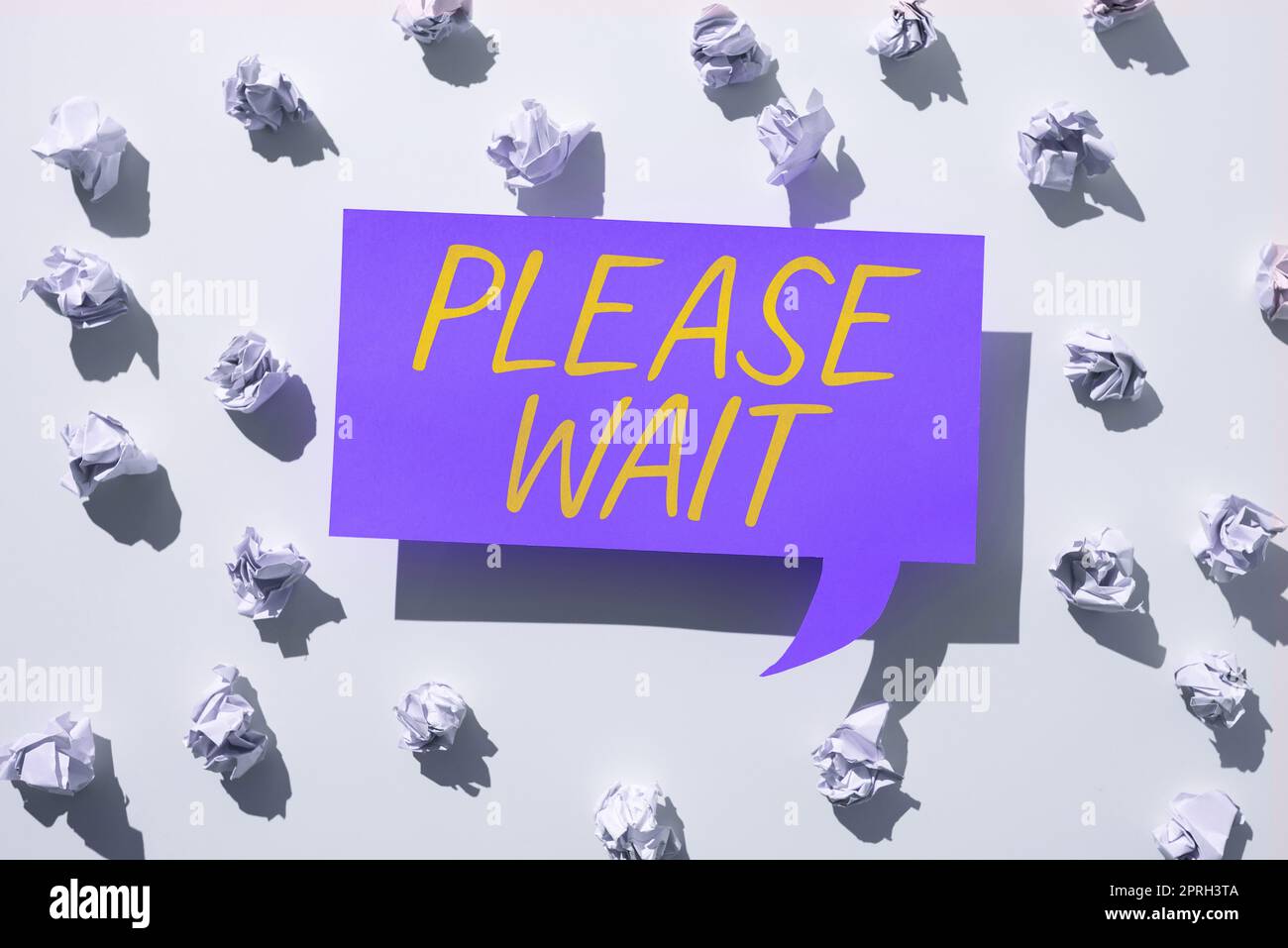 Hand writing sign Please Wait, Business approach to pause any implemented action immediately and ...