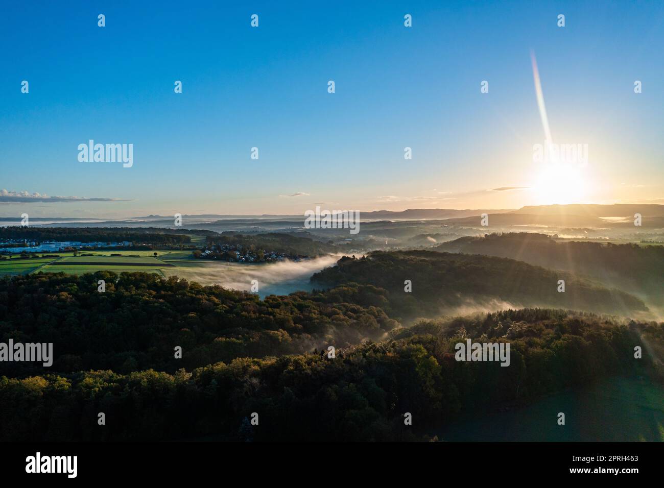 aerial view of the swabian alb with sunrise Stock Photo - Alamy