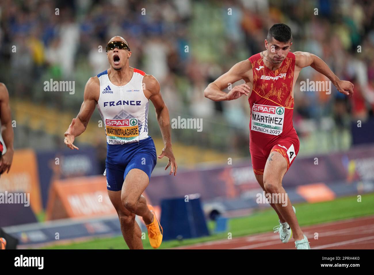 Asier Martínez and Pascal Martinot-Lagarde in the 110m hurdles final of the 2022 European ...