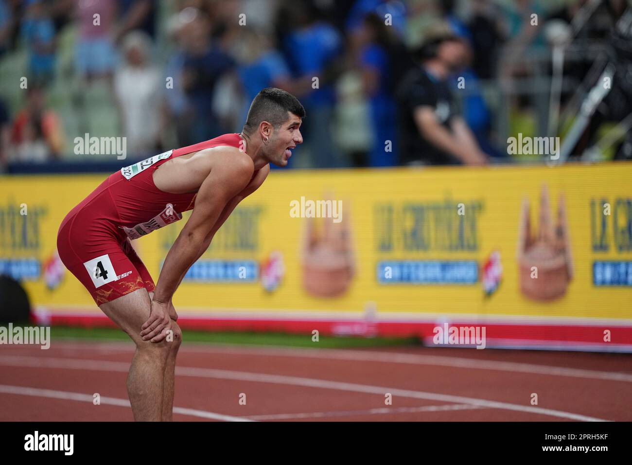 Asier Martínez celebrating his victory in the 110 meter hurdles at the ...