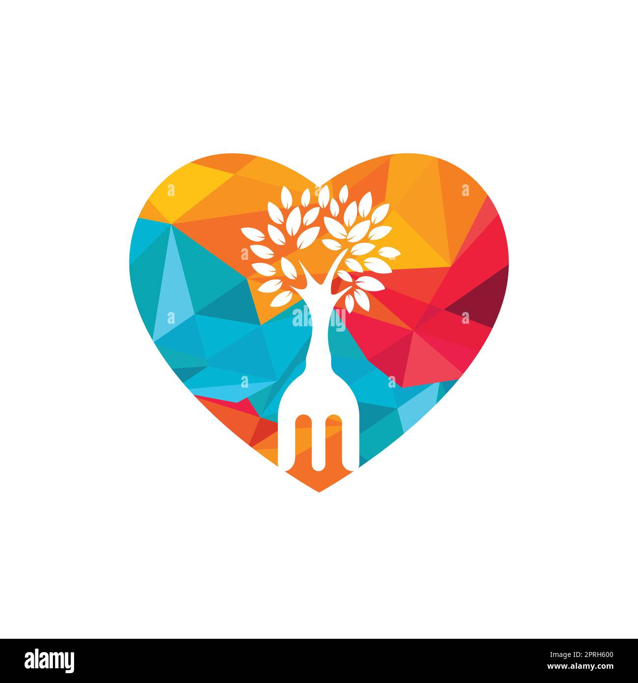 Fork tree with heart shape vector logo design. Restaurant and farming ...