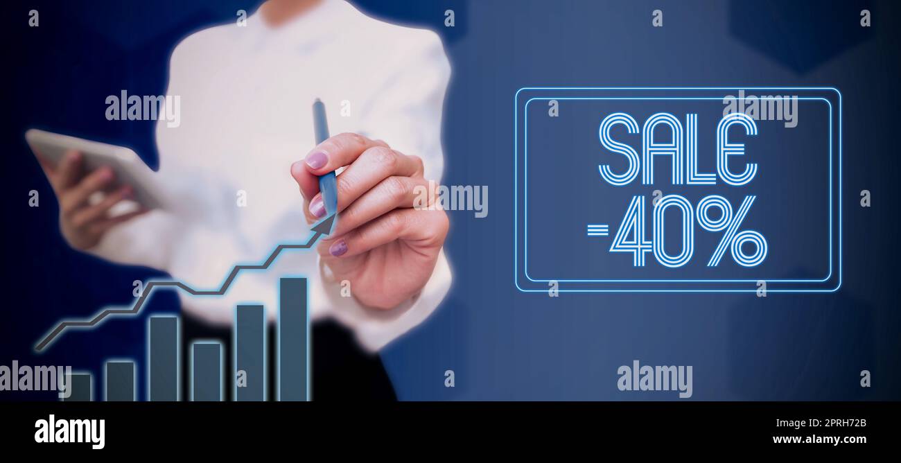 Sign displaying Sale 40, Business overview A promo price of an item at ...