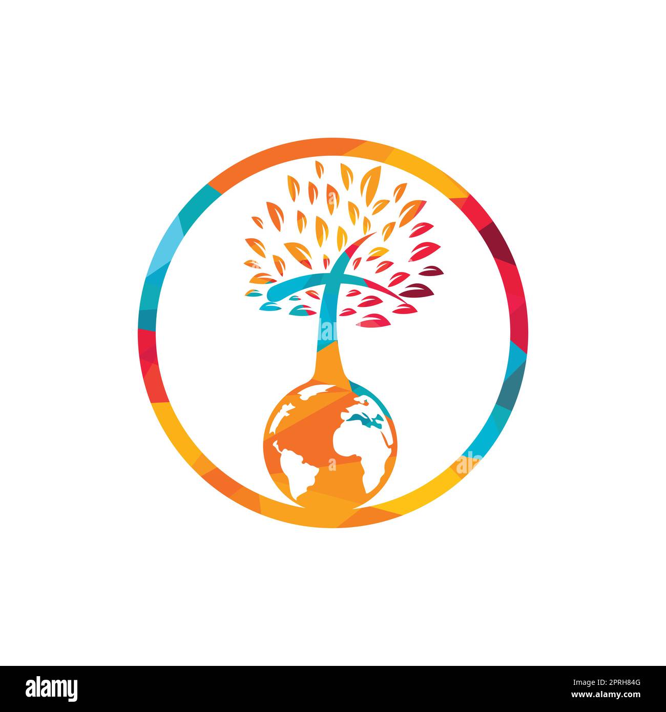 Global church vector logo design template. Globe with cross tree vector ...