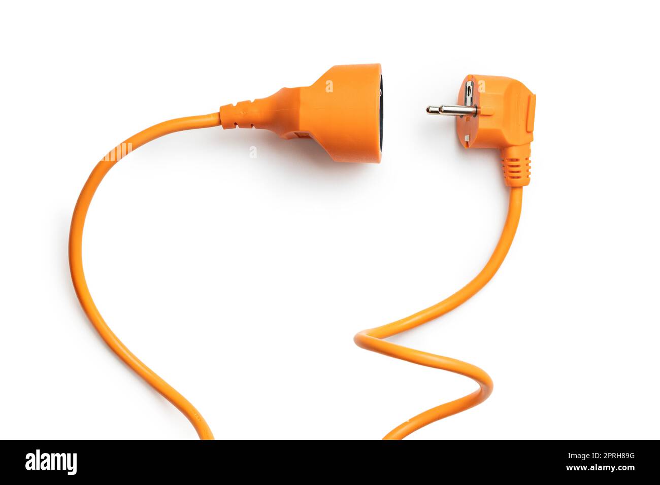 Disconnected orange electric plug and socket isolated on white ...