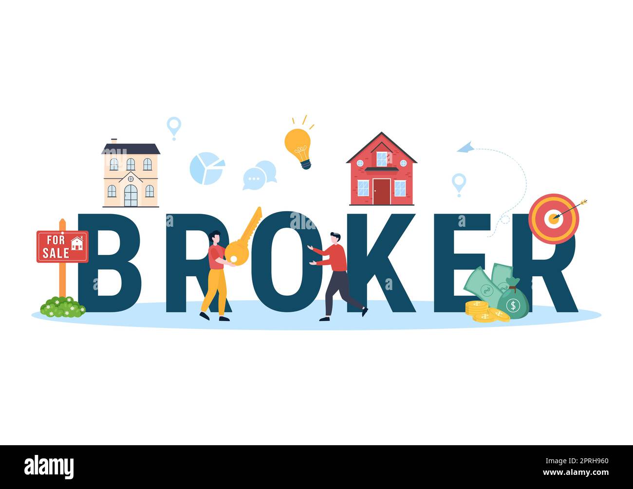 Land Broker Template Hand Drawn Cartoon Flat Illustration with Bridging ...