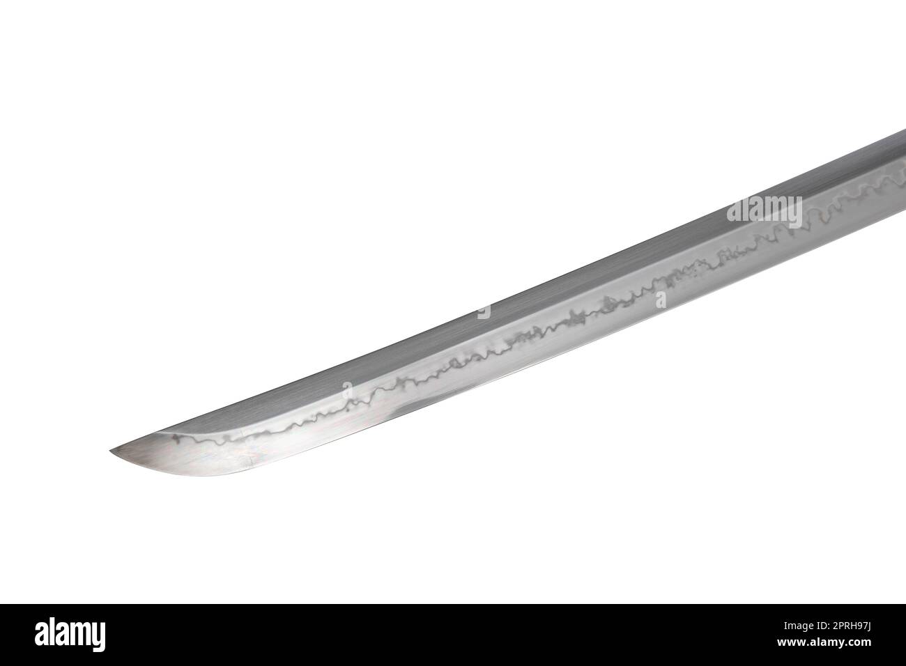 Japanese sword blade on white background. Soft focus. The wavy pattern ...