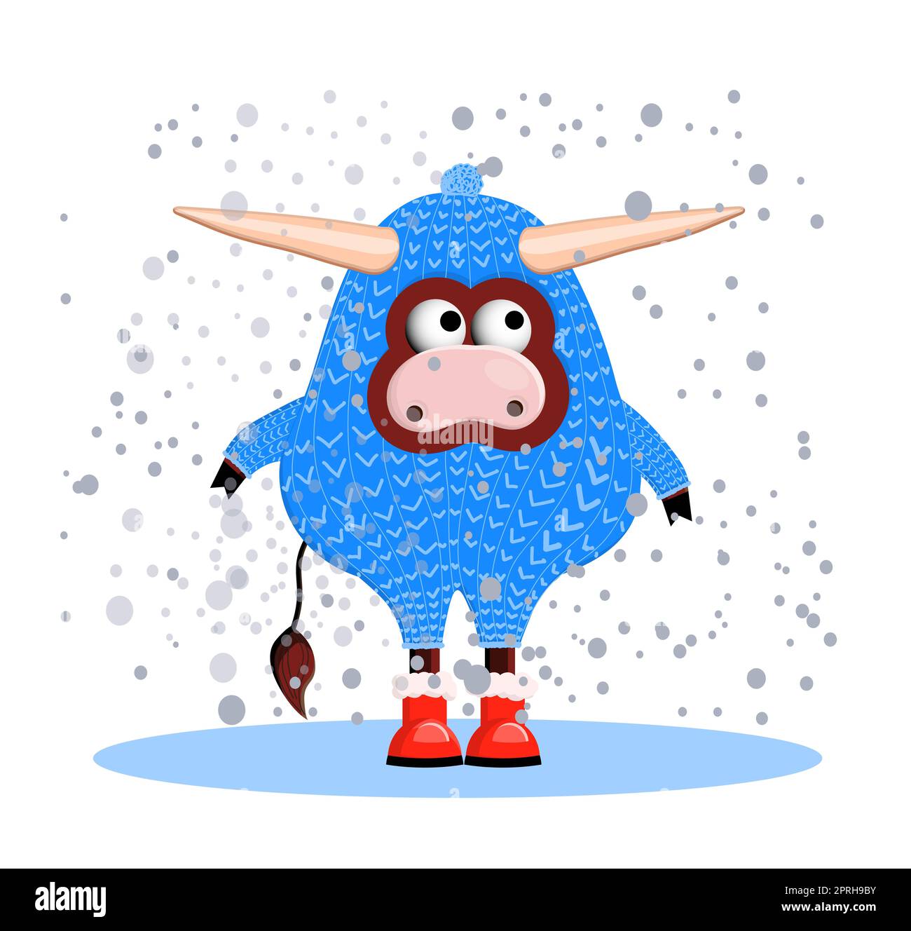 2021 year. Year of the bull. Animal buffalo, cow. Funny winter bull ...