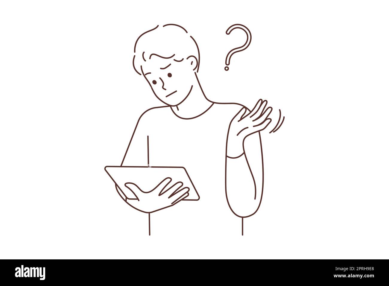 Confused young man look at tablet screen shocked with unexpected error ...