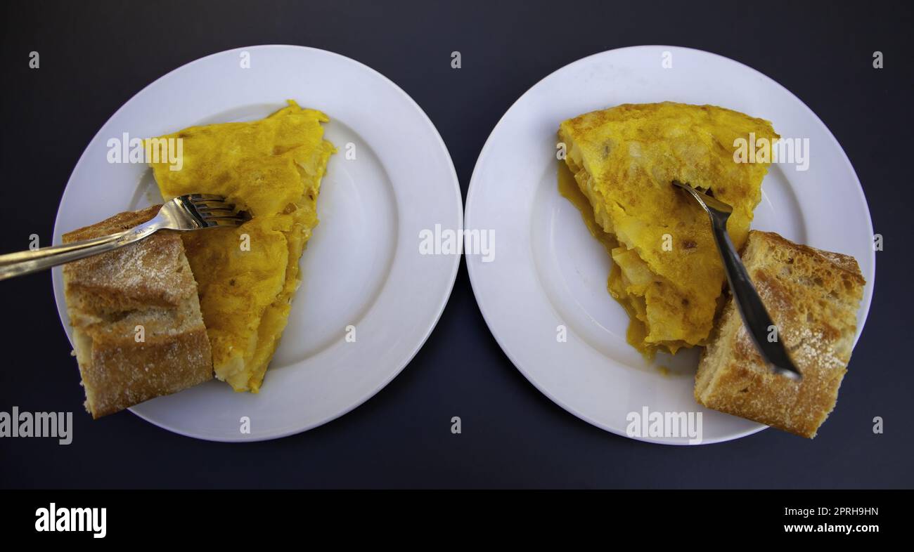 Detail of typical Spanish lunch, food with potatoes and eggs Stock ...