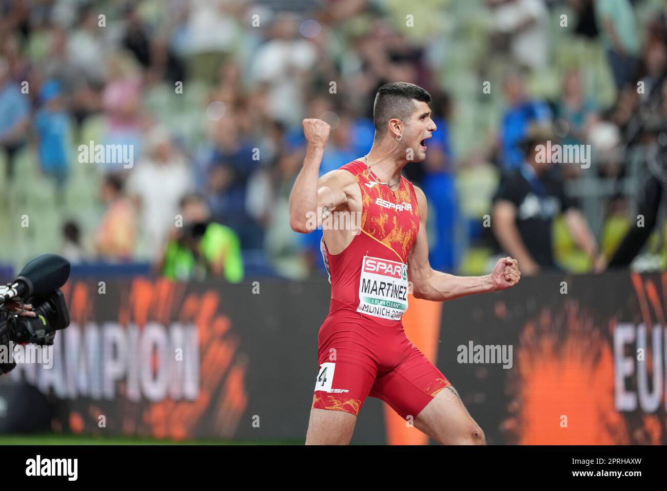 Asier Martínez celebrating his victory in the 110 meter hurdles at the ...