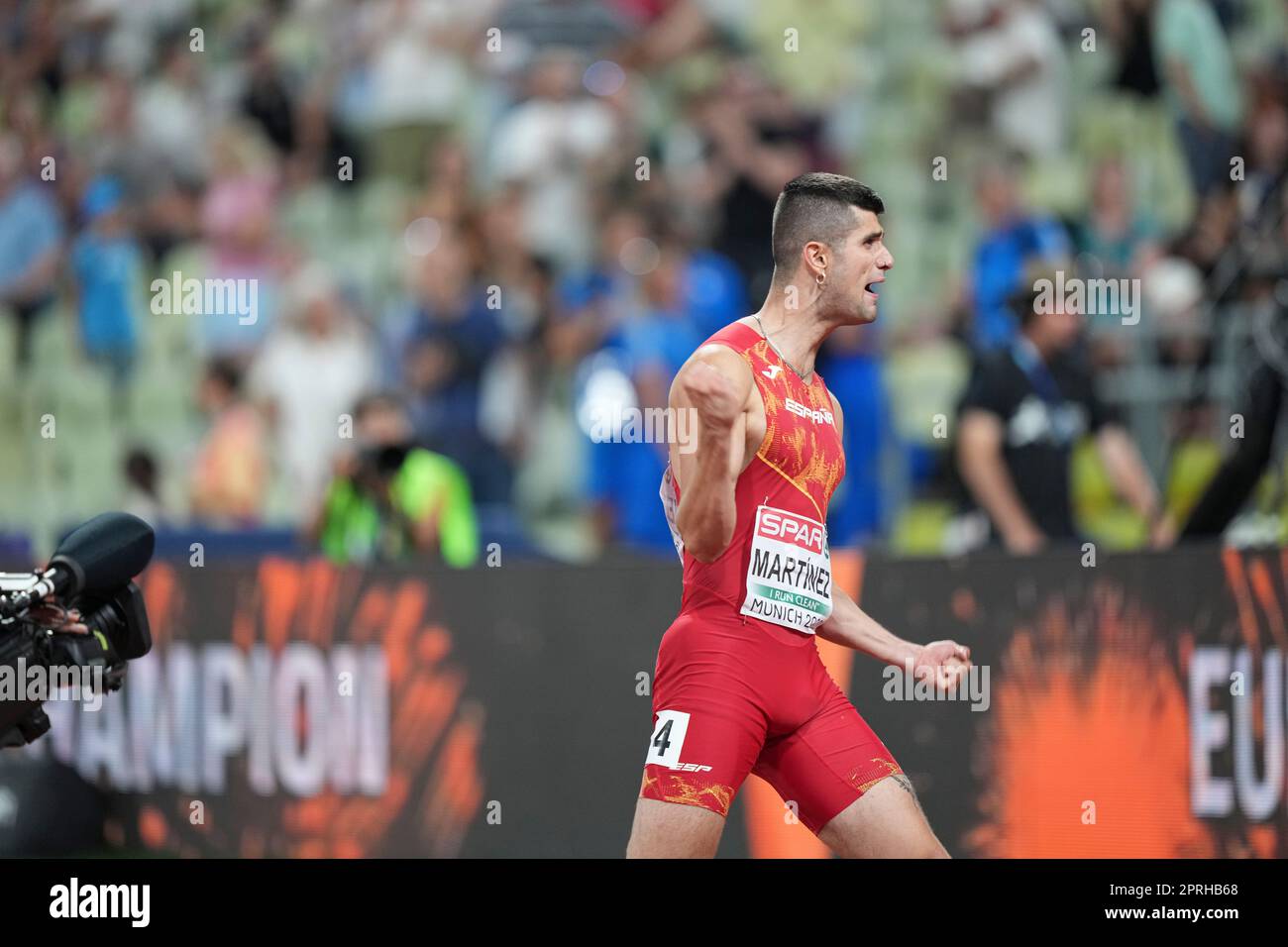 Asier Martínez celebrating his victory in the 110 meter hurdles at the ...