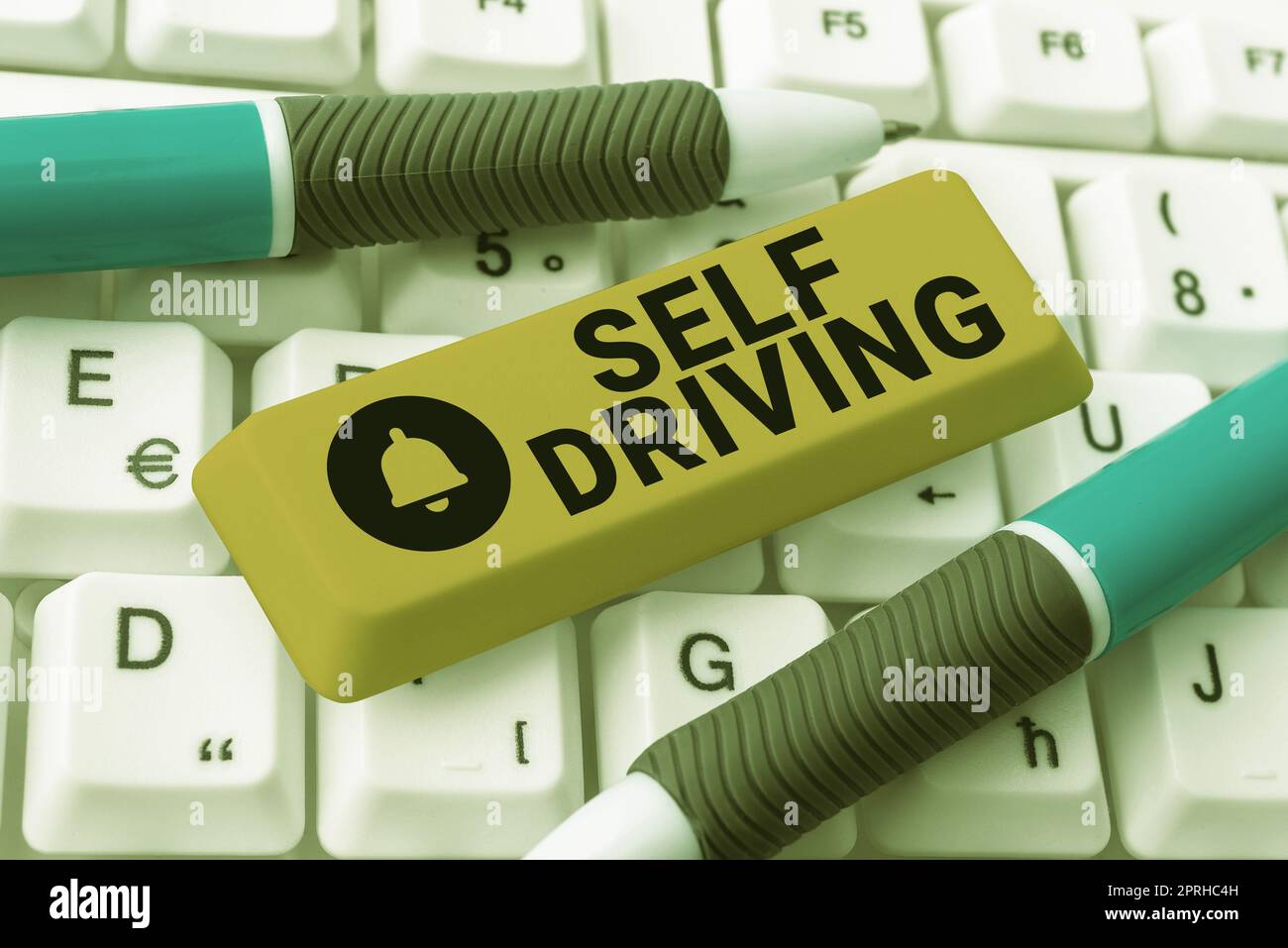 Text caption presenting Self Driving, Business idea Autonomous vehicle ...