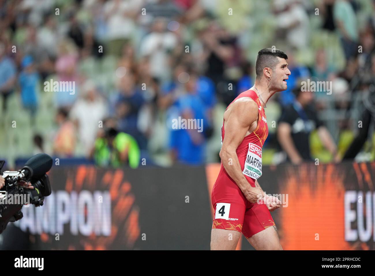 Asier Martínez celebrating his victory in the 110 meter hurdles at the ...