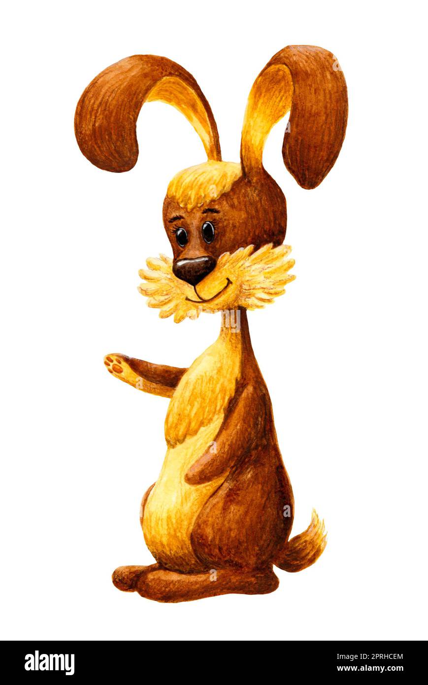 image of a cute hare hand drawn with watercolors and crayons on a white ...