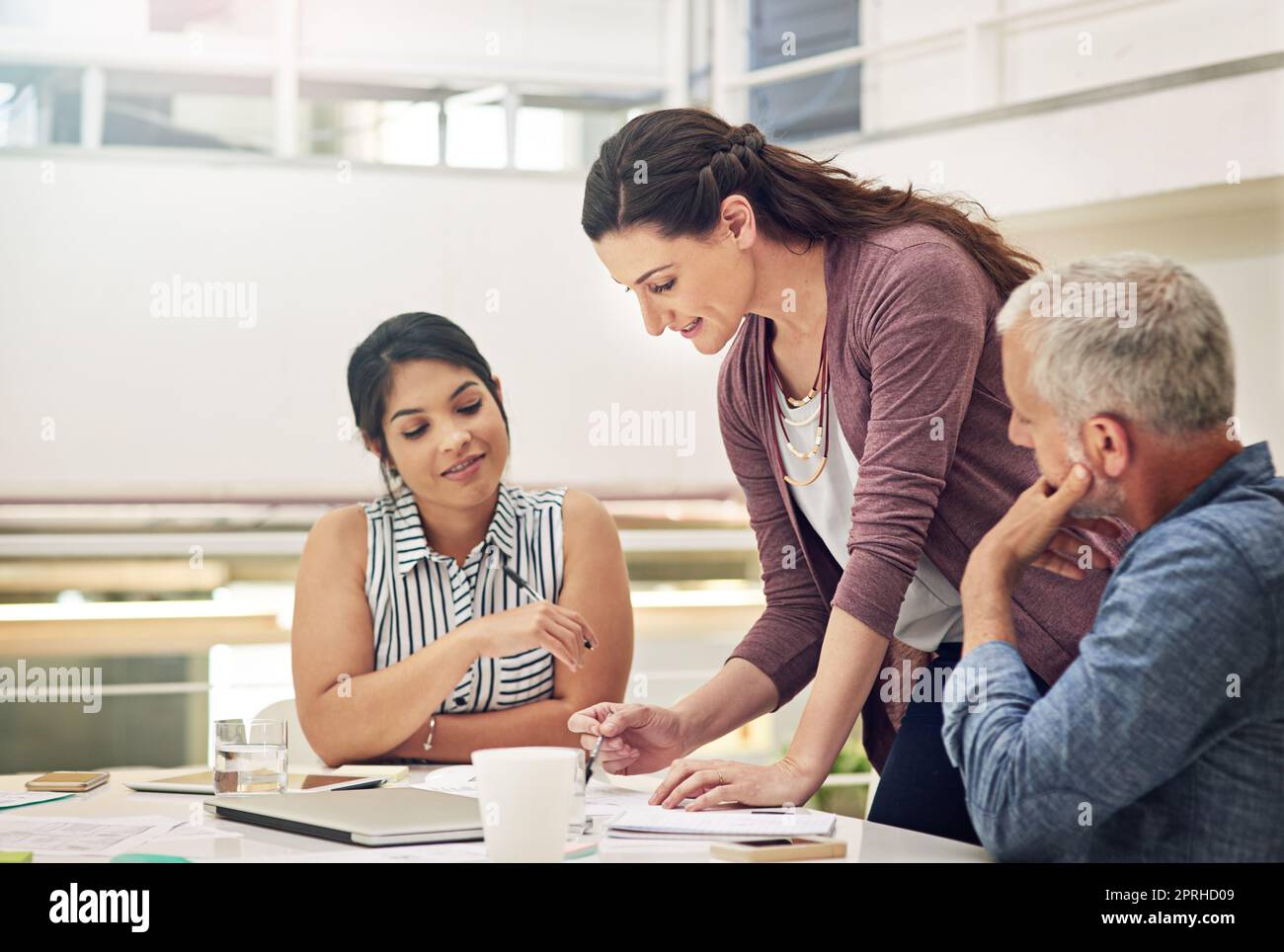 Shes fully prepared for their team meeting. a team of colleagues having ...