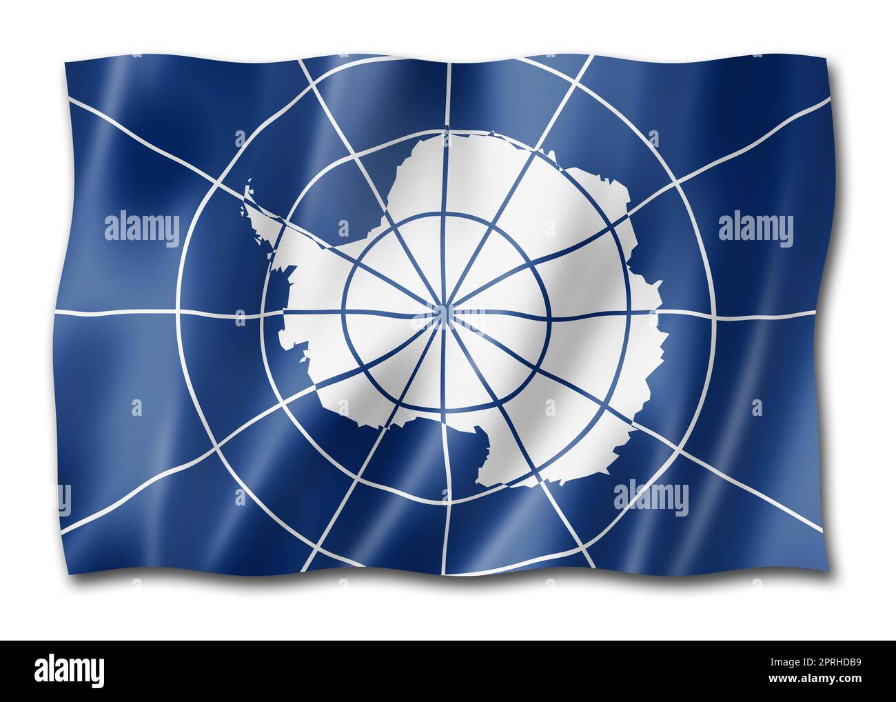 Antarctic Treaty System flag. Waving banner collection. 3D illustration ...