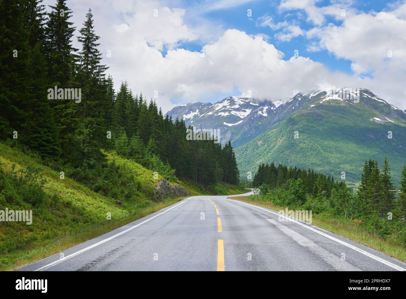 Road mountain, highway and countryside environment with freedom for ...