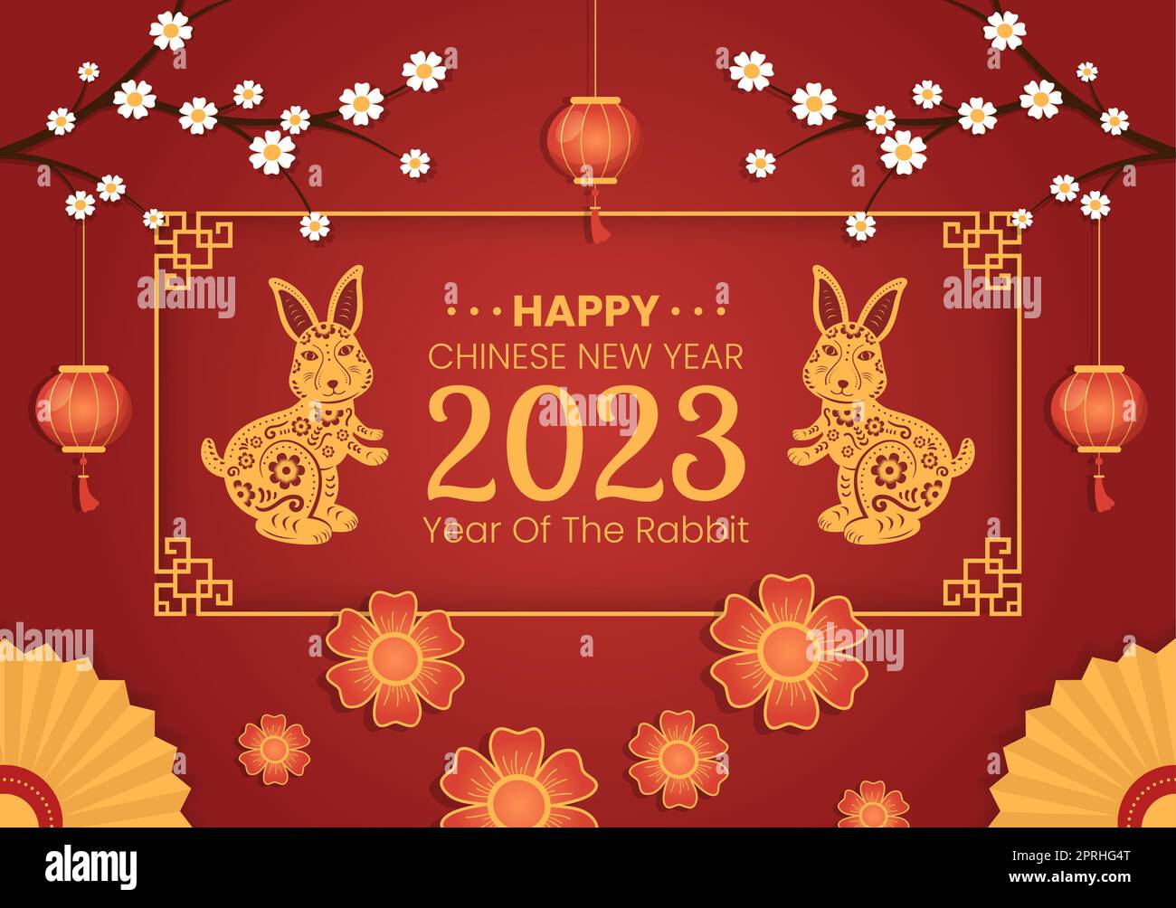 Chinese Lunar New Year 2023 Day of the Rabbit Zodiac Sign Template Hand ...