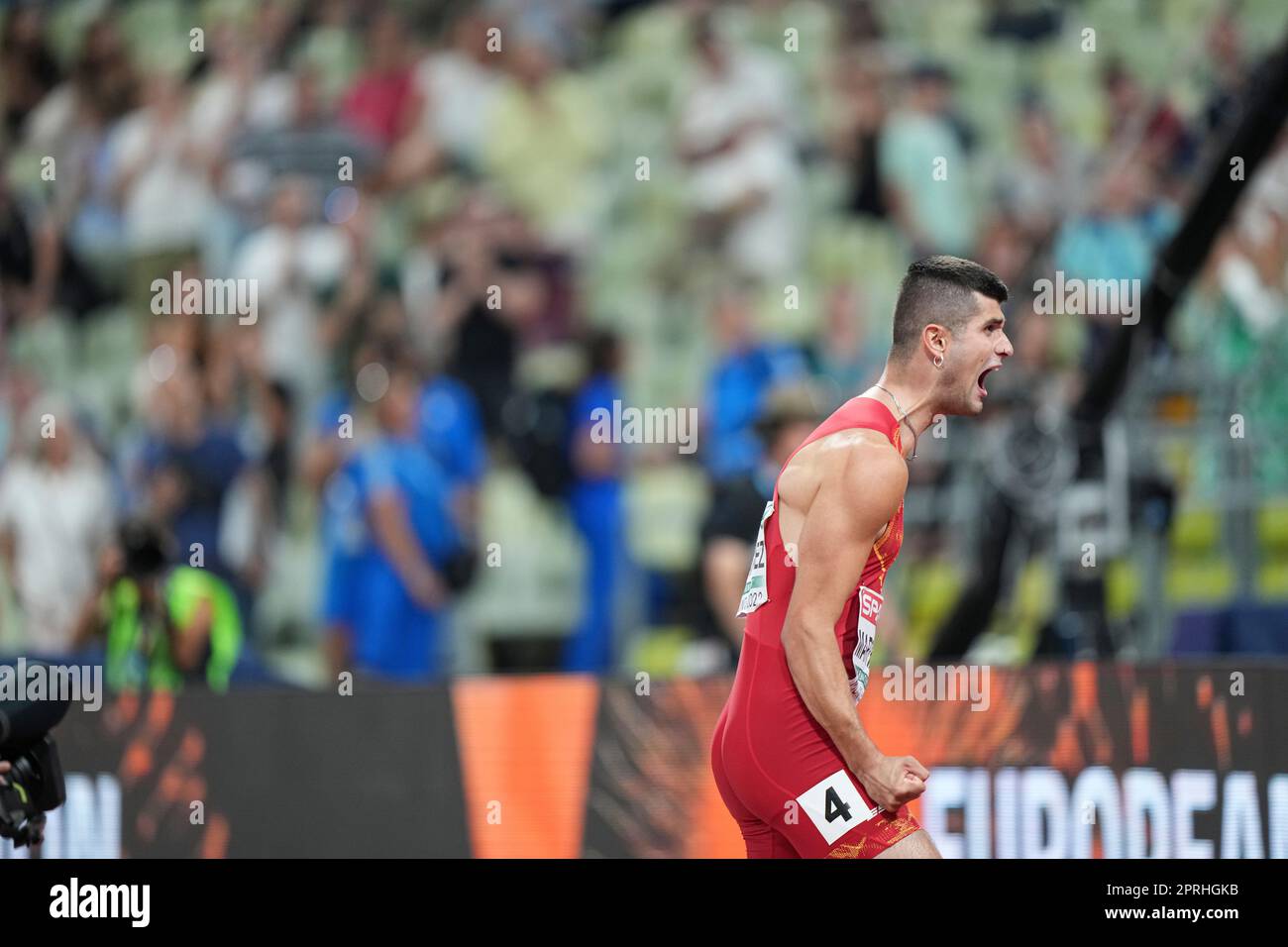 Asier Martínez celebrating his victory in the 110 meter hurdles at the ...
