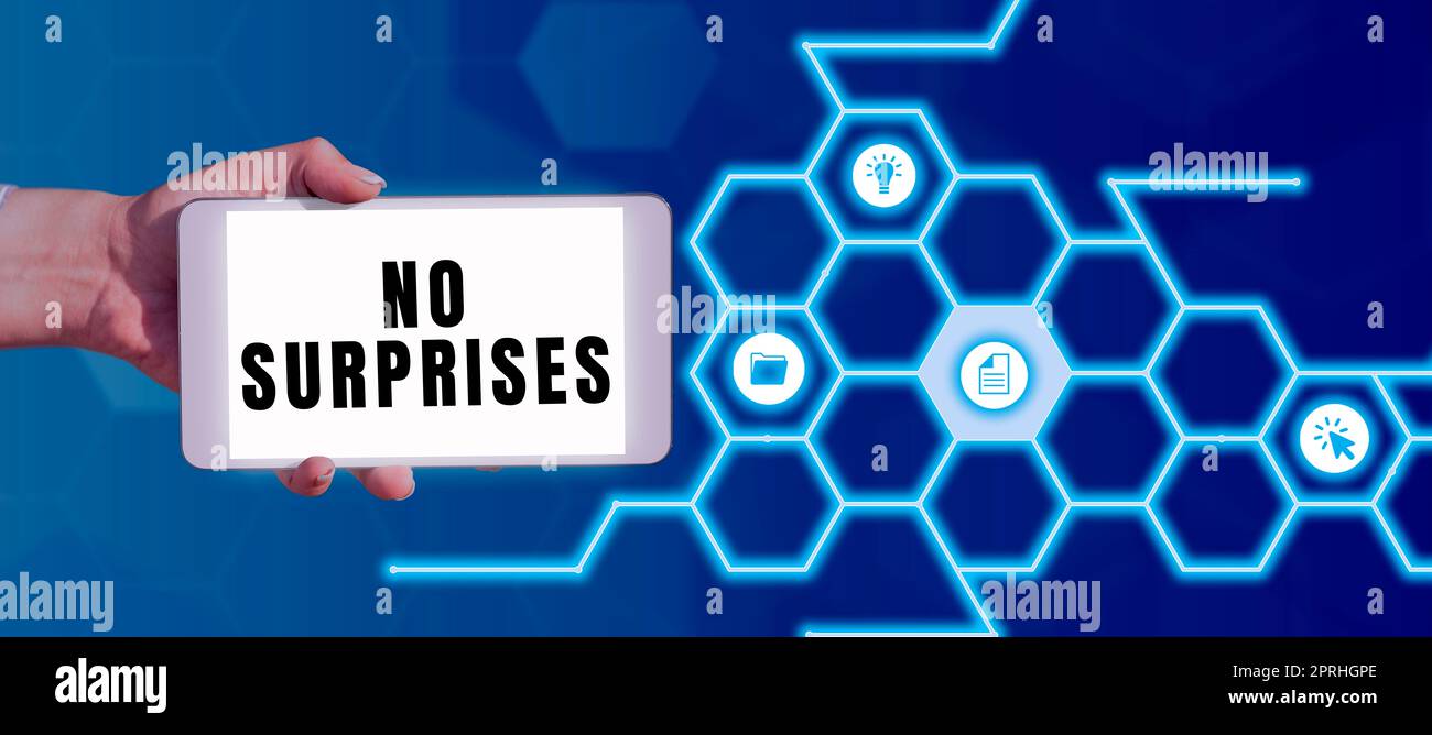 Sign displaying No Surprises, Internet Concept Presupposed Eventual ...