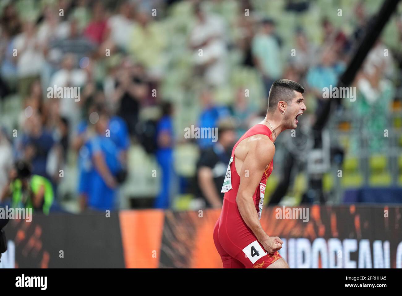Asier Martínez celebrating his victory in the 110 meter hurdles at the ...