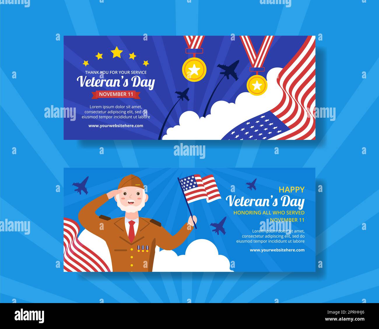 Happy Veterans Day Horizontal Banner Template Hand Drawn Cartoon Flat ...