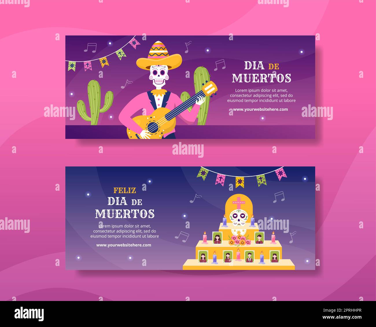 Dia De Los Muertos or Day of the Dead Horizontal Banner Template Hand ...