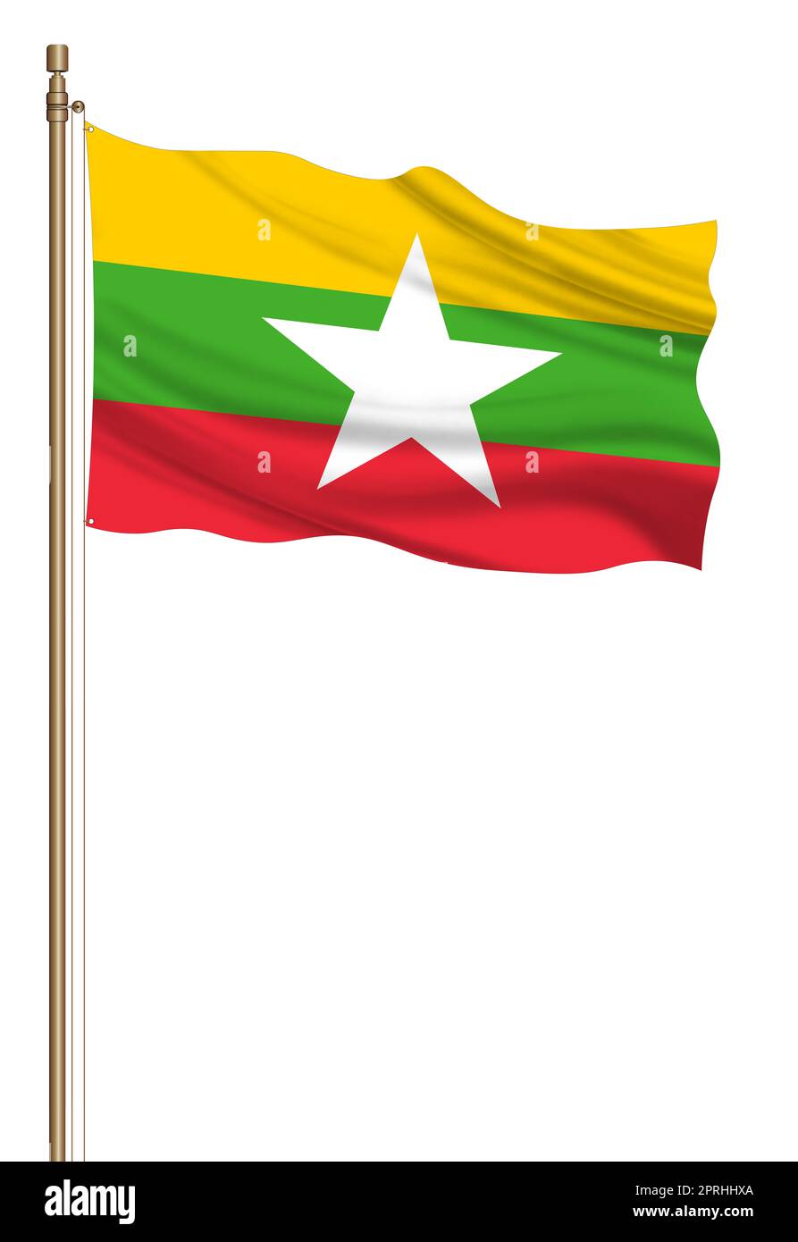 3D Flag of Myanmar on a pillar Stock Photo - Alamy
