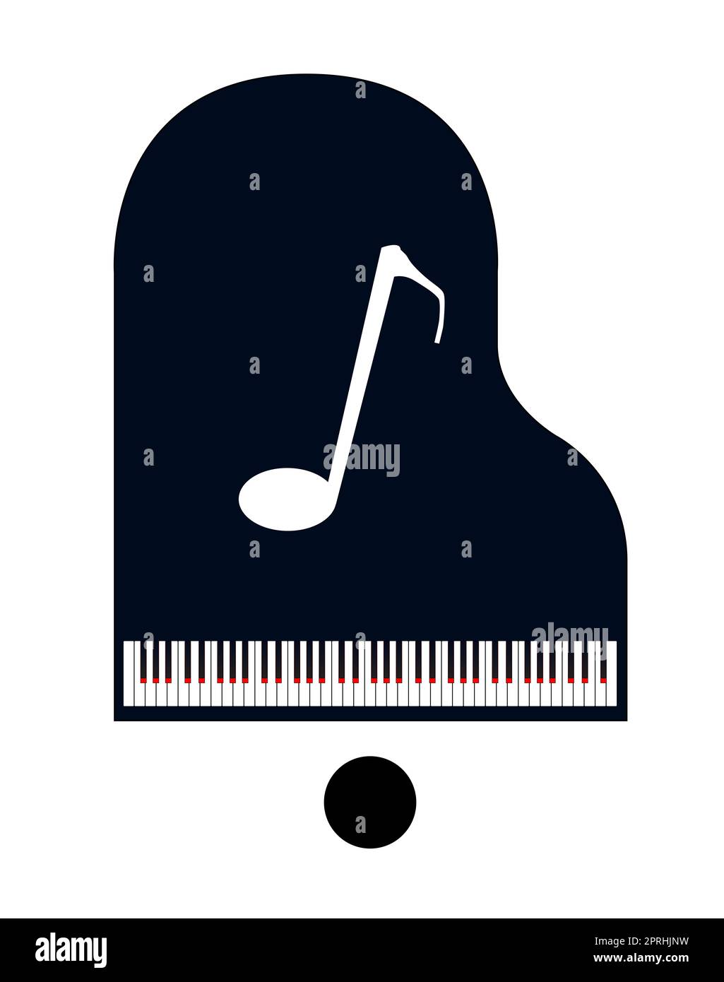 Abstract top view of a black grand piano and stool set on a white ...