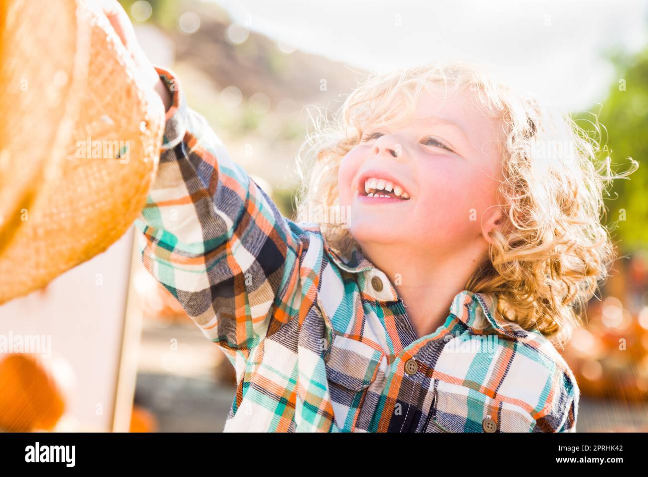 Little Boy Sitting With A Cowboy Hat in a Rustic Ranch Setting at the ...